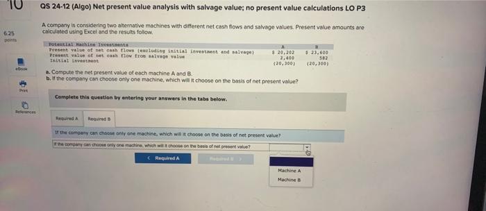Solved Us 24-12 (Algo) Net present value analysis with | Chegg.com