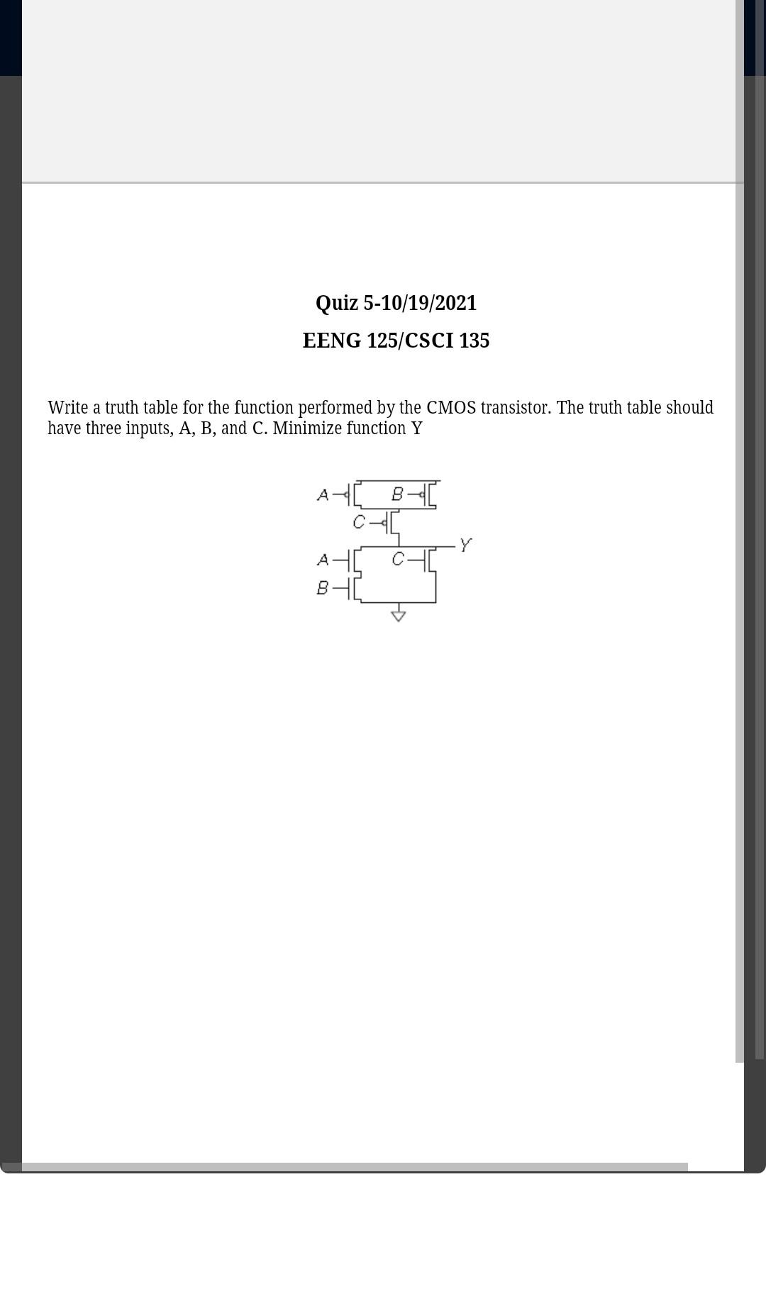Solved Quiz 5-10/19/2021 EENG 125/CSCI 135 Write a truth | Chegg.com