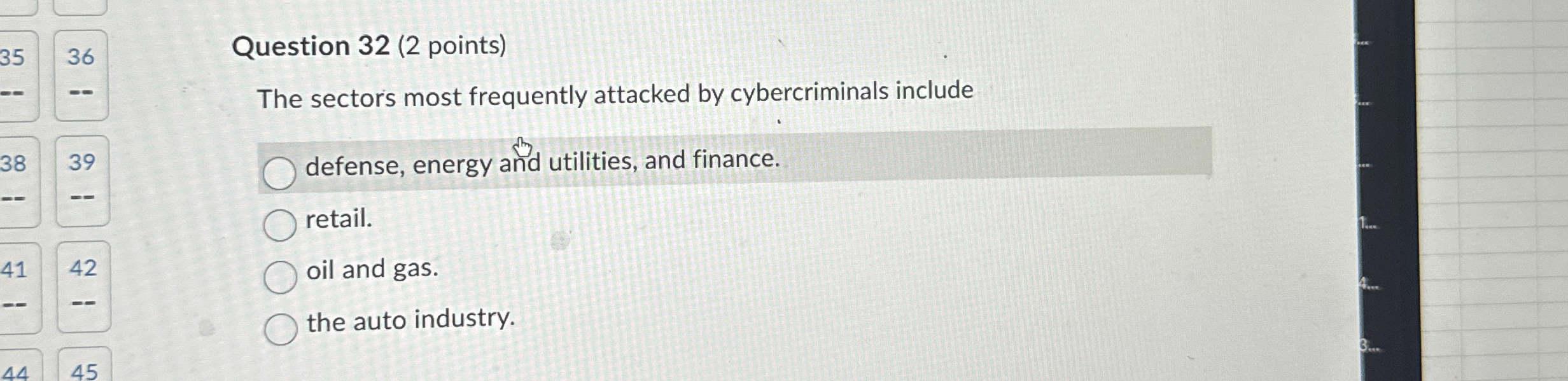 Solved 36Question 32 (2 ﻿points)The sectors most frequently | Chegg.com