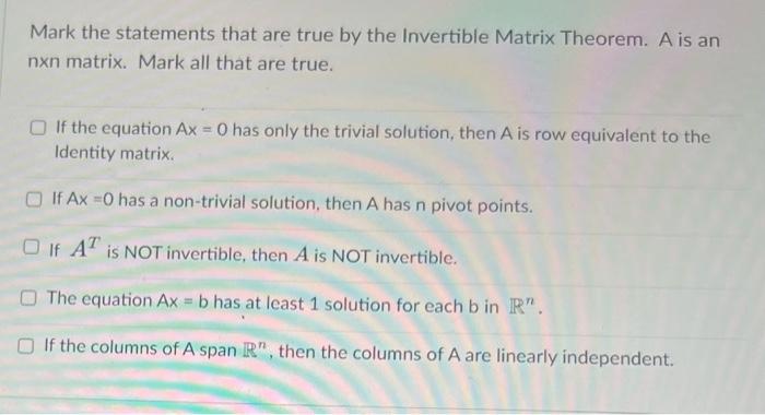 Solved Mark the statements that are true by the Invertible | Chegg.com