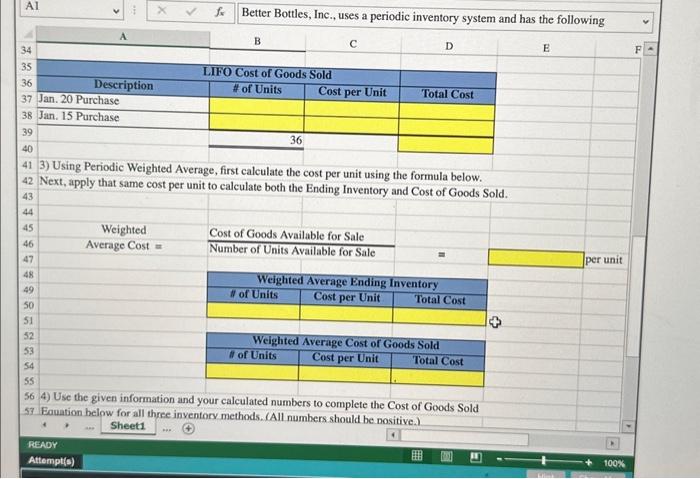 Solved FORMULAS REQUIRED FOR EXCEL. please complete the | Chegg.com