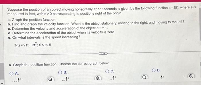 Suppose the position of an object moving horizontally | Chegg.com