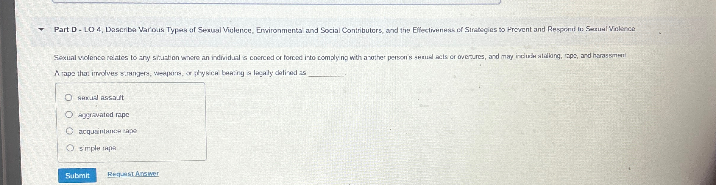 Solved Part D - ﻿LO 4, ﻿Describe Various Types of Sexual | Chegg.com