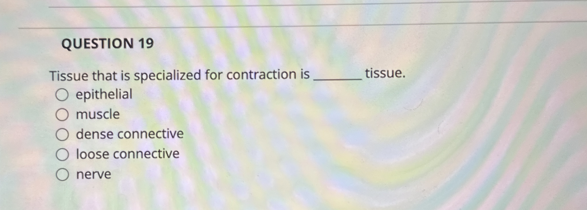 Solved QUESTION 19Tissue that is specialized for contraction | Chegg.com