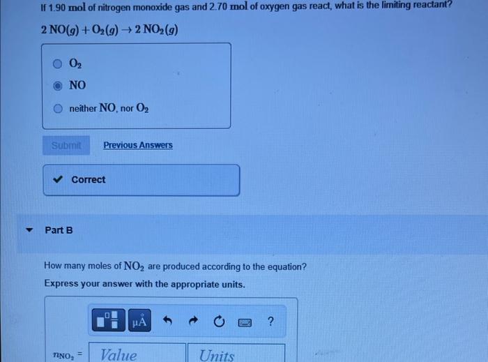 Solved If 1.90 mol of nitrogen monoxide gas and 2.70 mol of | Chegg.com