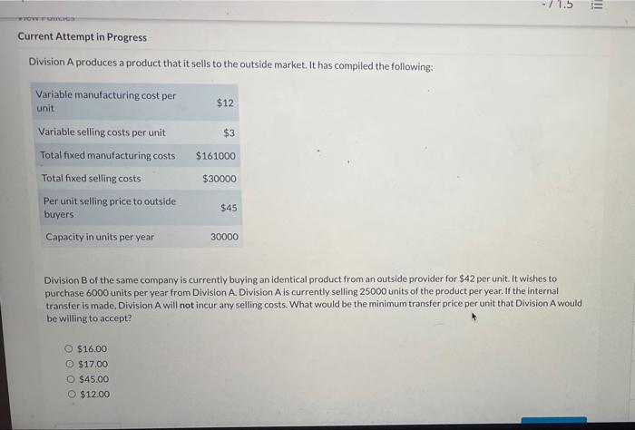 Solved - 71.5 !! WOWO Current Attempt in Progress Division A | Chegg.com
