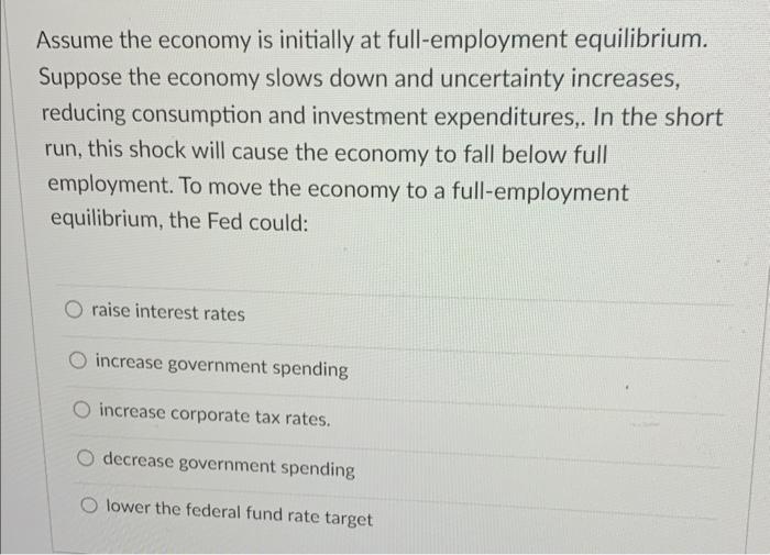 Solved Assume the economy is initially at full-employment | Chegg.com