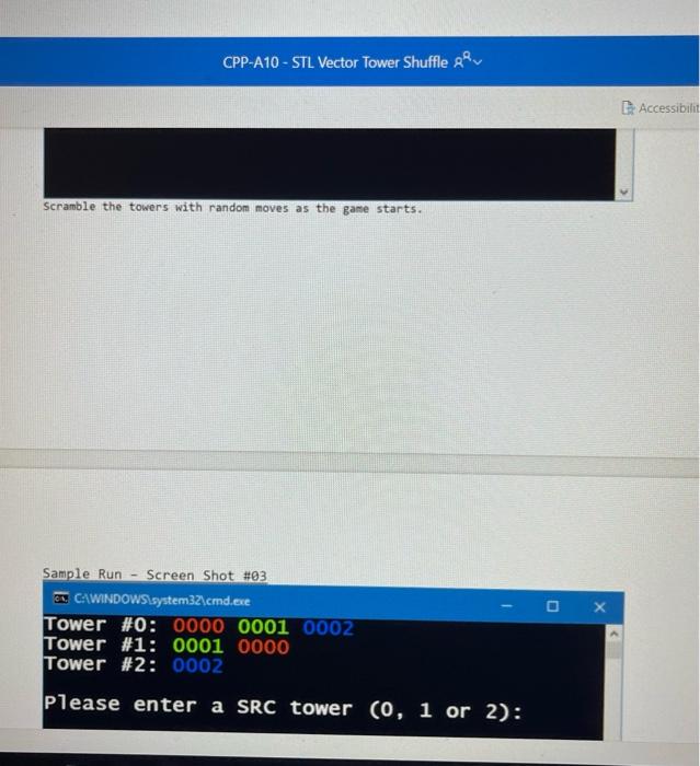 Solved CPP-A10 - STL Vector Tower Shuffle RR Accessibility | Chegg.com