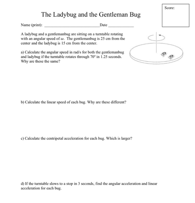 Solved Score: The Ladybug and the Gentleman Bug Name | Chegg.com
