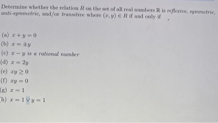 Solved Determine whether the relation R on the set of all | Chegg.com
