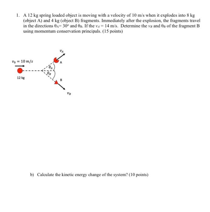 Solved 1. A 12 kg spring loaded object is moving with a | Chegg.com
