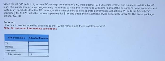 Solved Video Planet (VP) sells a big screen TV package | Chegg.com