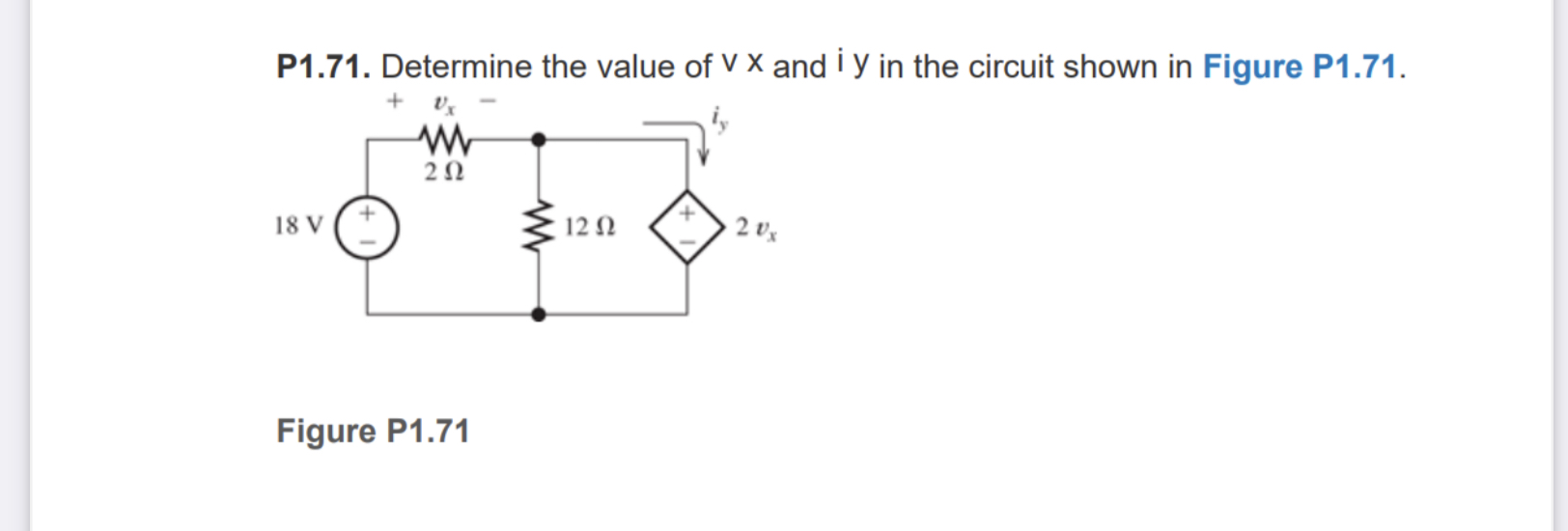 Solved P1.71. ﻿Determine the value of vx ﻿and iy ﻿in the | Chegg.com