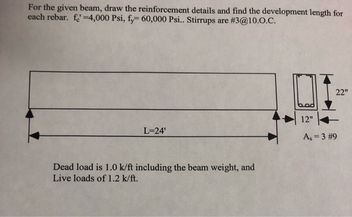 Solved For the given beam, draw the reinforcement details | Chegg.com