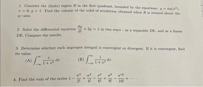 1. Consider the (finite) region R in the first | Chegg.com