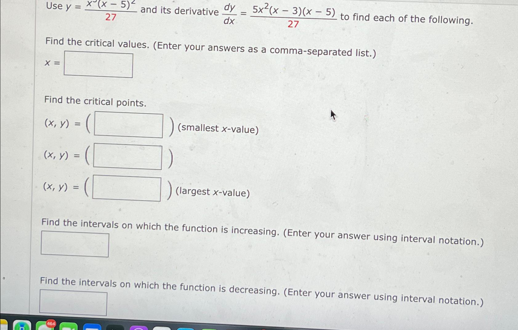 Solved Use y=x3(x-5)227 ﻿and its derivative | Chegg.com
