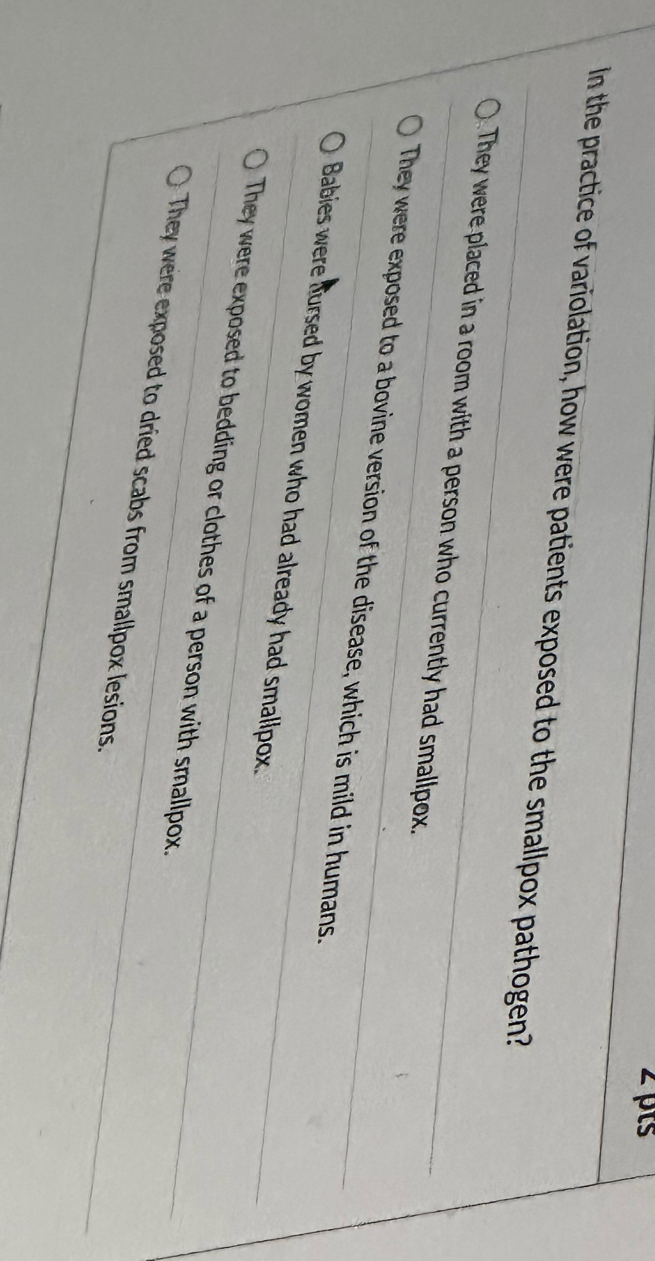 Solved In the practice of variolation, how were patients | Chegg.com