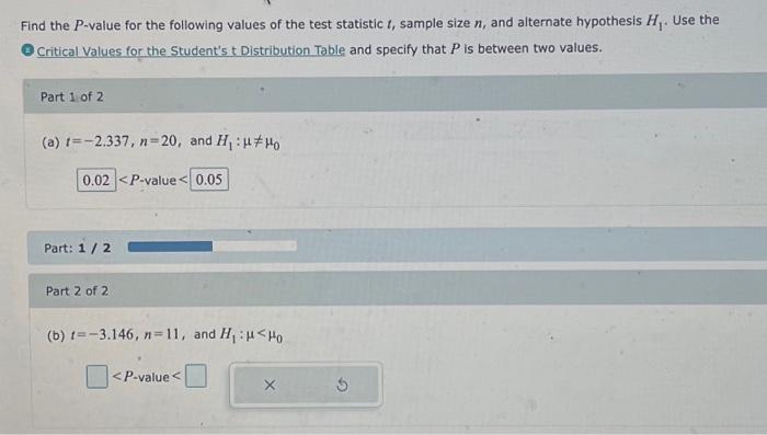 Solved Find the P-value for the following values of the test | Chegg.com