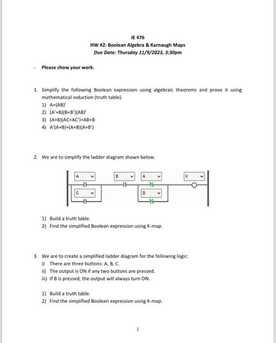 Solved 1. Simplify the following Boolean expression using | Chegg.com