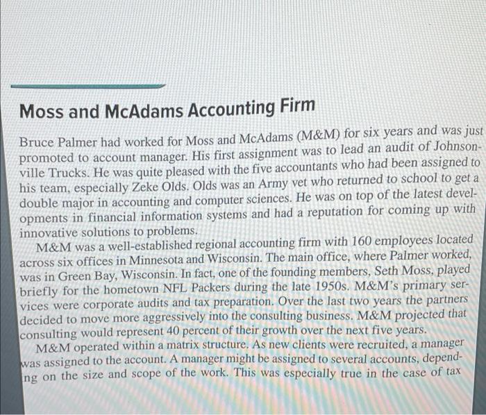 Solved Moss and McAdams Accounting Firm Bruce Palmer had | Chegg.com