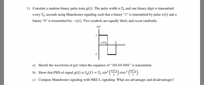 Solved 1) Consider a random binary pulse train g(t). The | Chegg.com