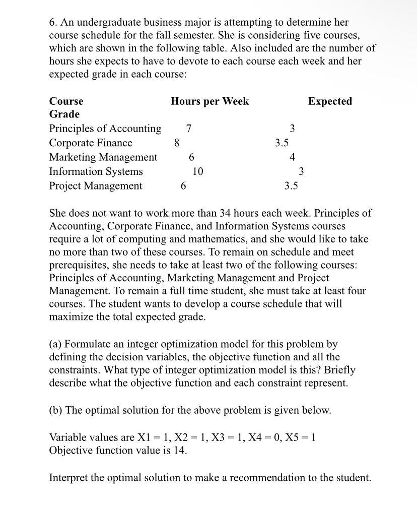 Solved An undergraduate business major is attempting to | Chegg.com