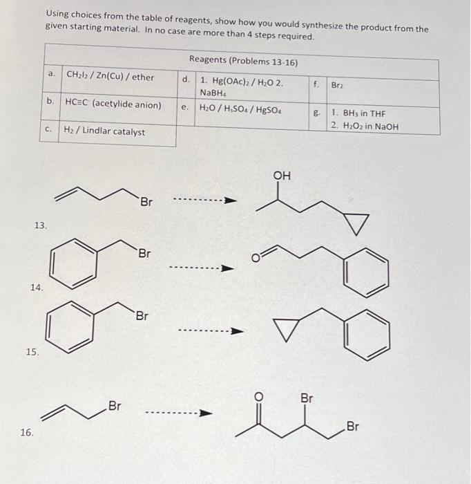 Solved using choices from the table if reagents, show how | Chegg.com