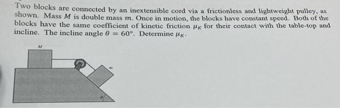 Solved Two blocks are connected by an inextensible cord via | Chegg.com