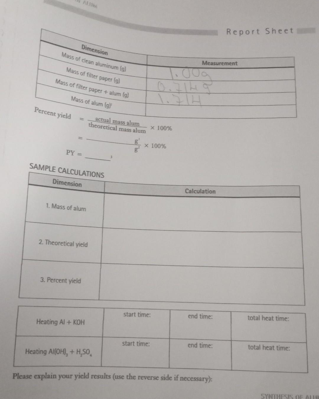 Please explain your yield results (use the reverse | Chegg.com