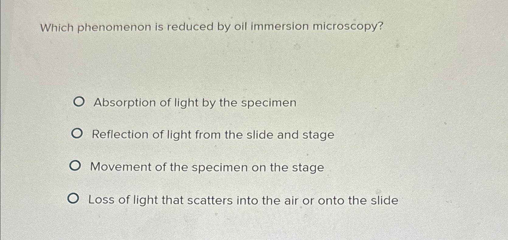 Solved Which phenomenon is reduced by oil immersion | Chegg.com