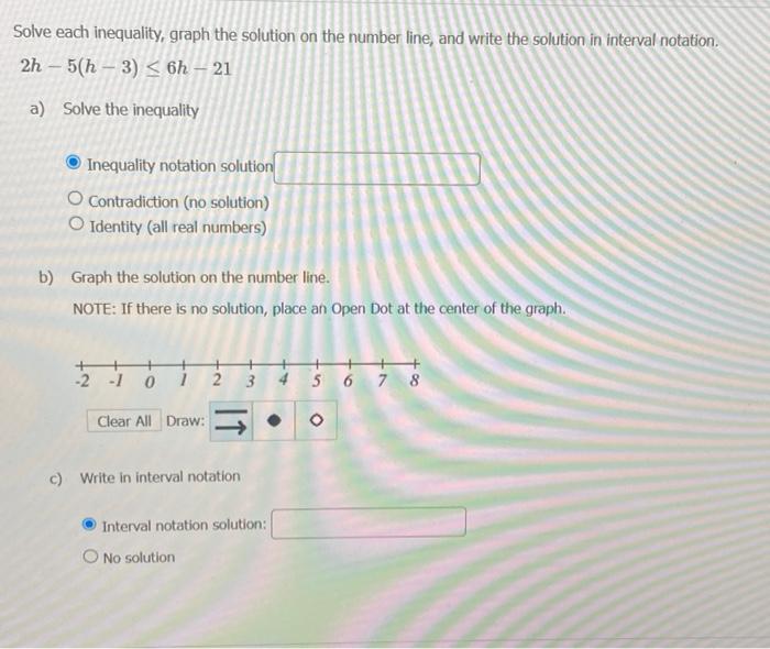 Solved Solve each inequality, graph the solution on the | Chegg.com