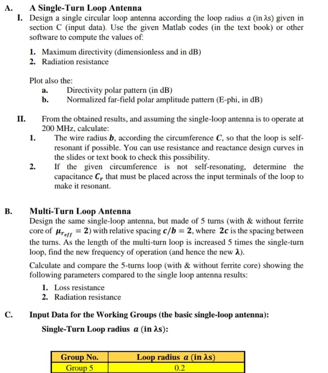 Solved A. ﻿A Single-Turn Loop AntennaI. Design a single | Chegg.com