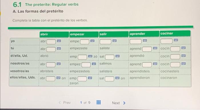 Solved 6.1 The preterite: Regular verbs A. Las formas del | Chegg.com
