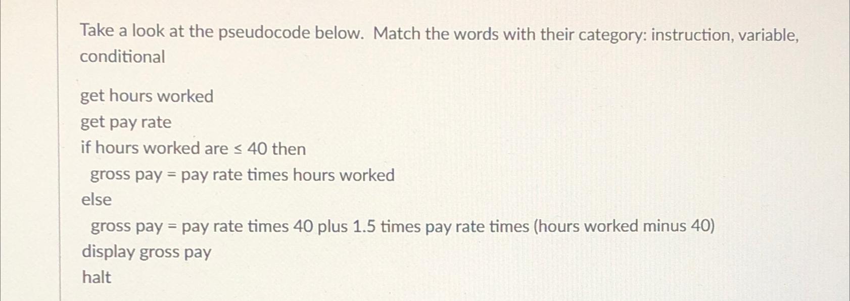 Solved Take a look at the pseudocode below. Match the words | Chegg.com