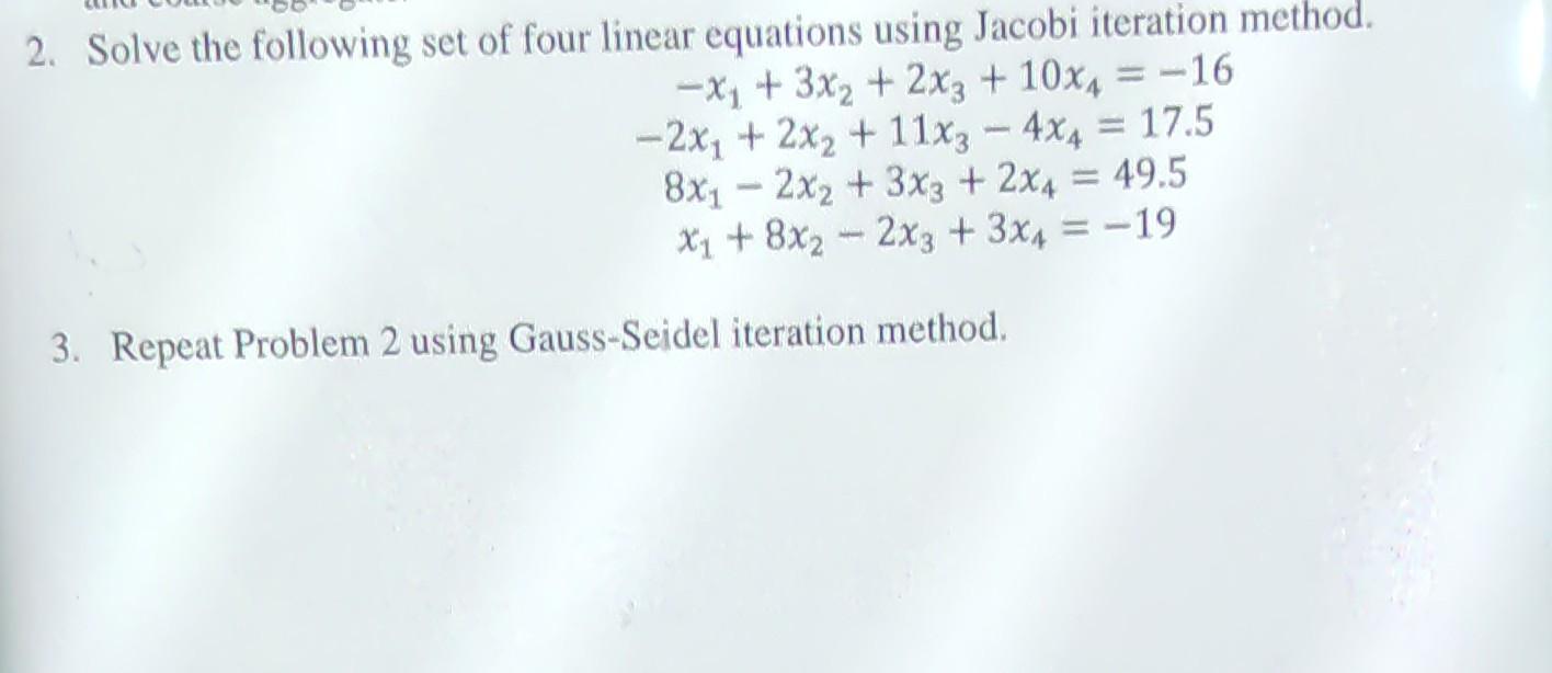 Solved Solve the following set of four linear equations | Chegg.com