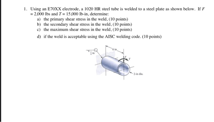 Solved 1. Using an E70XX electrode, a 1020 HR steel tube is | Chegg.com