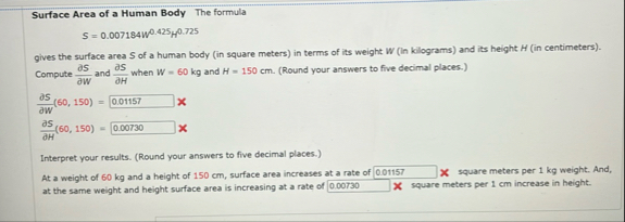 Solved Surface Area of a Human Body The | Chegg.com