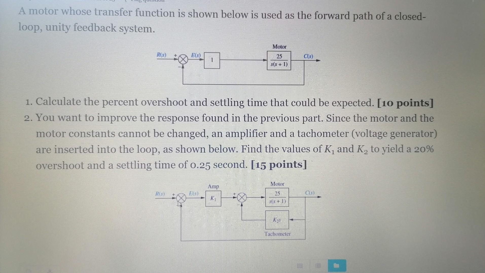 Solved A motor whose transfer function is shown below is | Chegg.com