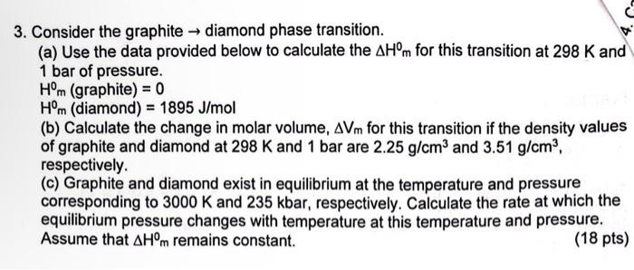 Solved 3. Consider the graphite → diamond phase transition. | Chegg.com