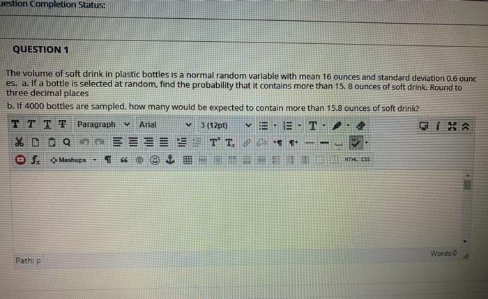 Solved Jestion completion Status: QUESTION 1 The volume of | Chegg.com