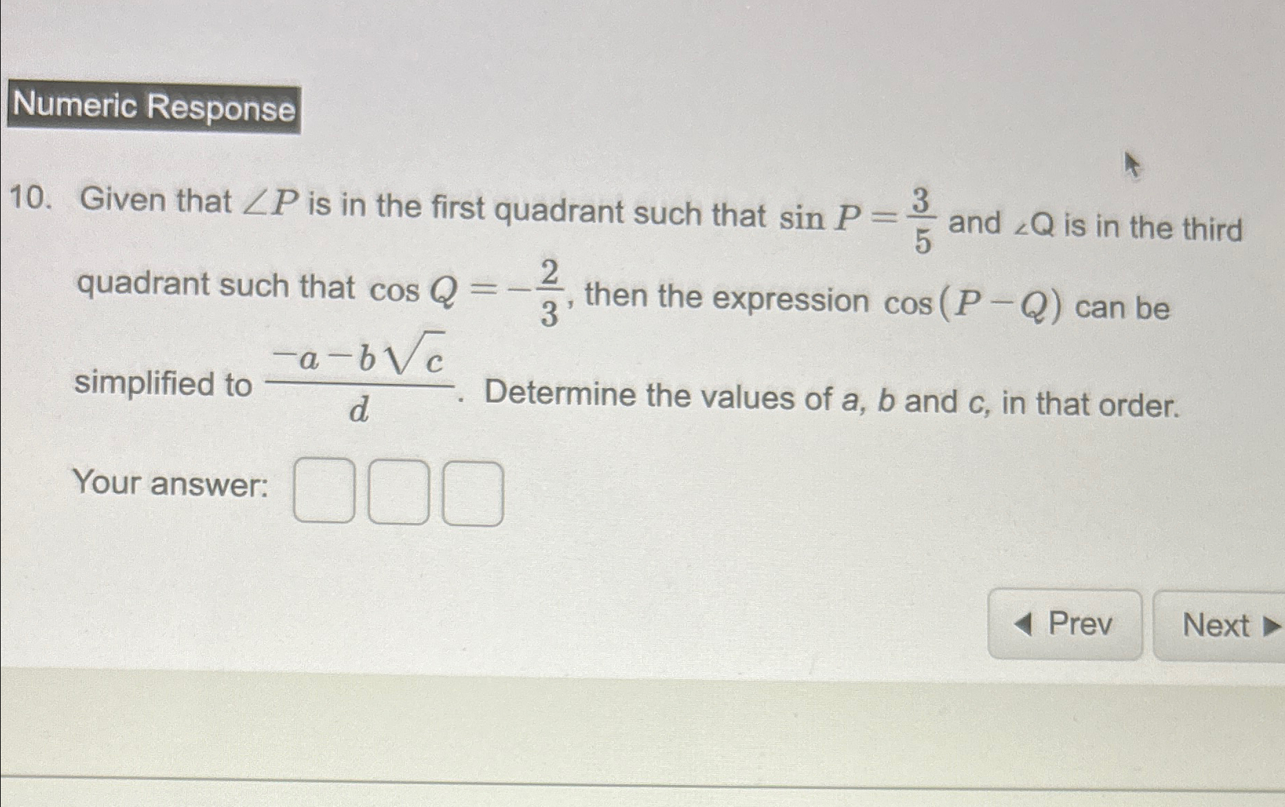Solved Given that ??P ﻿is in the first quadrant such that | Chegg.com
