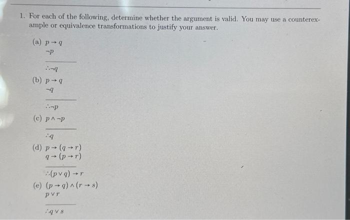 Solved 1. For each of the following, determine whether the | Chegg.com