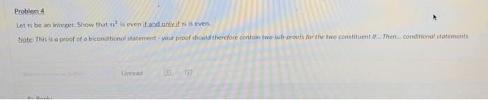 Solved Problem 4 Let n be an integer. Show that n2 is even | Chegg.com