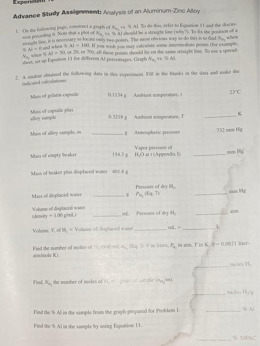 Solved Experime Advance Study Assignment: Analysis of an | Chegg.com