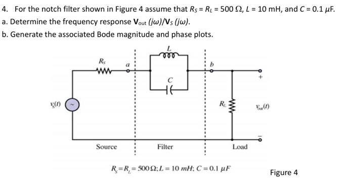 Solved 4. For the notch filter shown in Figure 4 assume that | Chegg.com