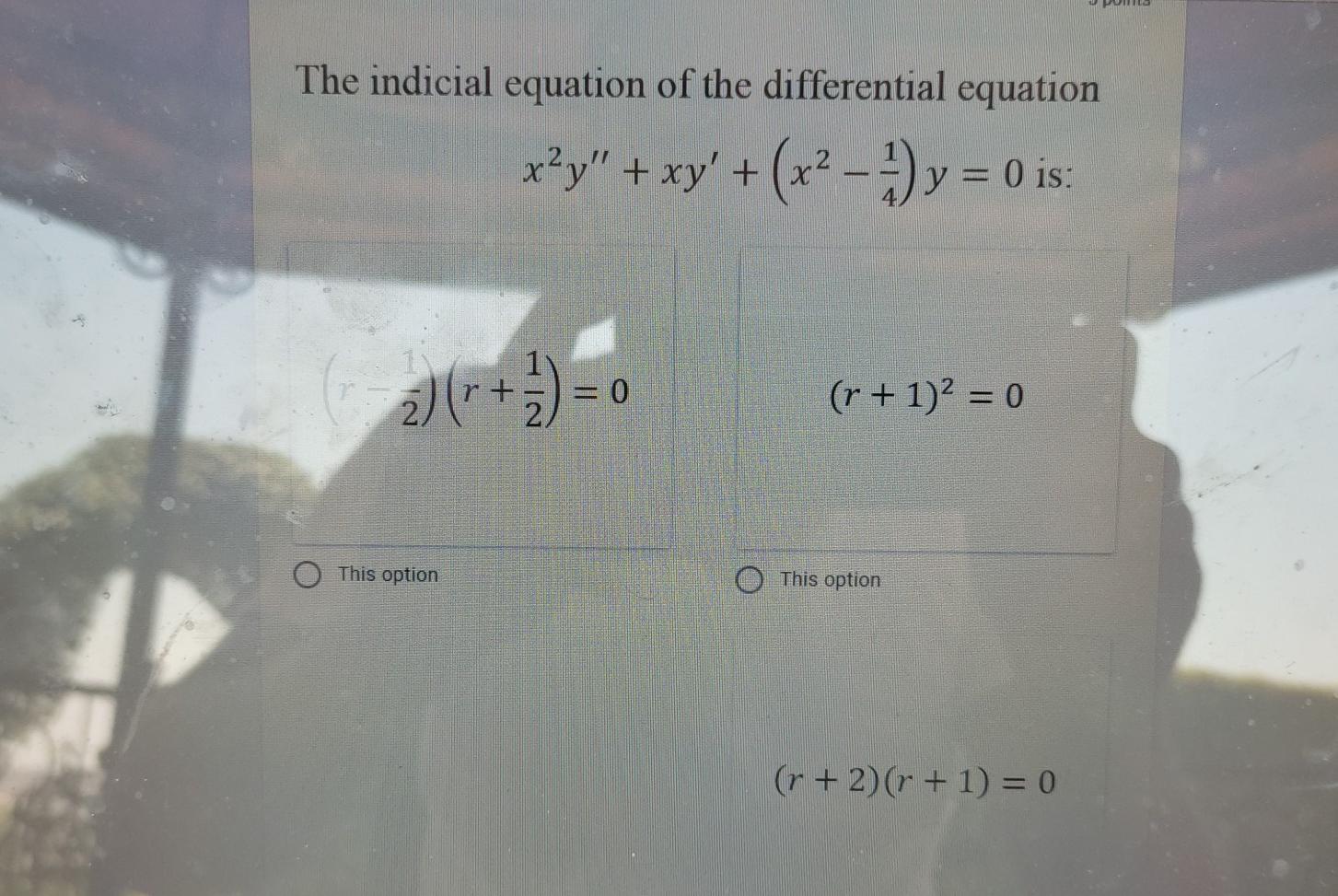 Solved The indicial equation of the differential equation | Chegg.com