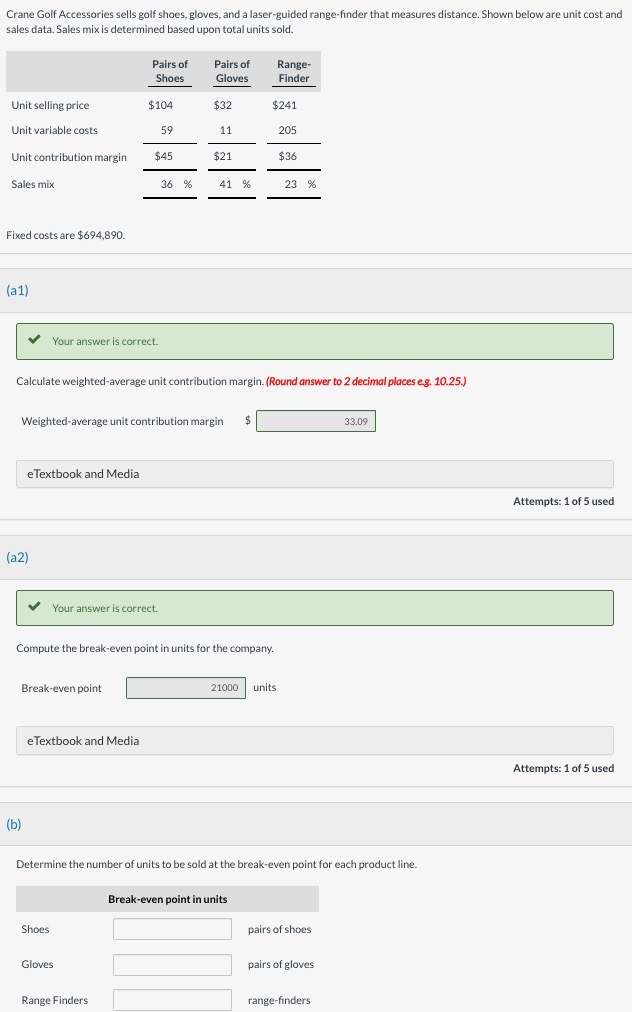 Solved Crane Golf Accessories sells golf shoes, gloves, and | Chegg.com