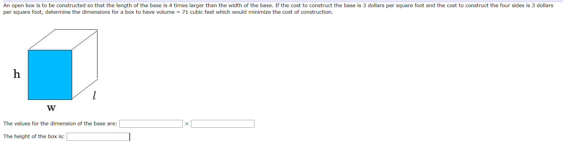 Solved per square foot, determine the dimensions for a box | Chegg.com