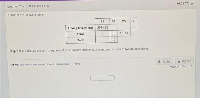 Solved Consider the following table: Step 1 of 8: Calculate | Chegg.com
