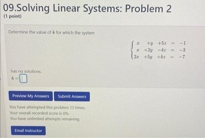 Solved 09.Solving Linear Systems: Problem 2 (1 point) | Chegg.com